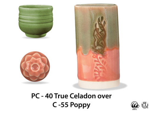 PC-40 True Celadon over C-55 Poppy | AMACO Brent