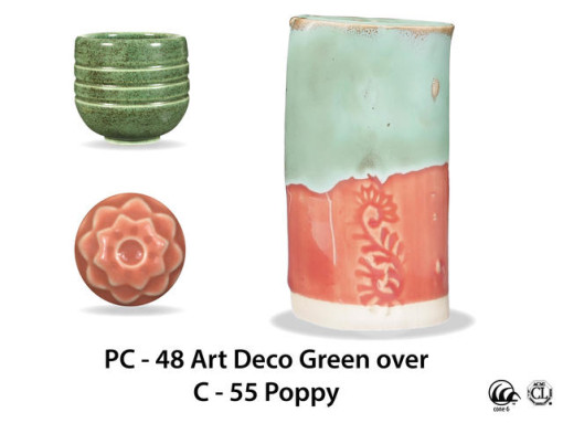 PC-48 Art Deco Green over C-55 Poppy | AMACO Brent