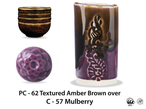 PC-62 Textured Amber Brown over C-57 Mulberry | AMACO Brent