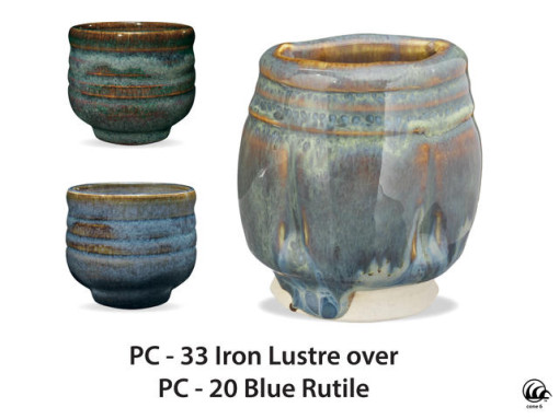 PC-33 Iron Lustre over PC-20 Blue Rutile | AMACO Brent
