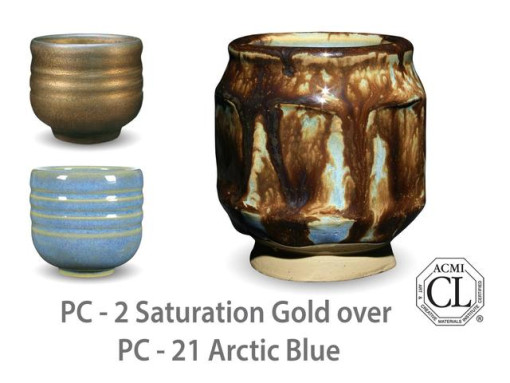 PC-02 Saturation Gold over PC-21 Arctic Blue | AMACO Brent