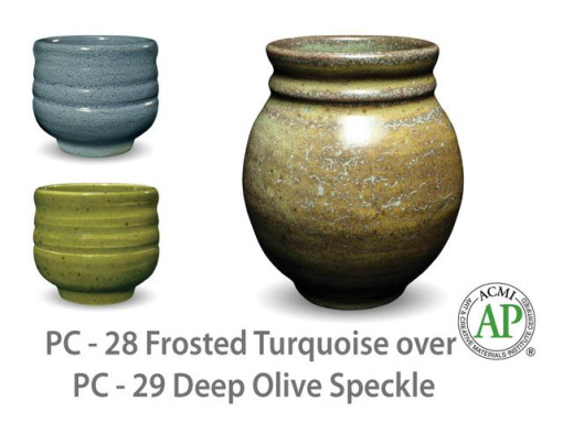 PC-28 Frosted Turquoise over PC-29 Deep Olive Speckle | AMACO Brent