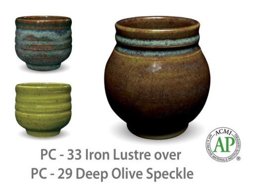 PC-33 Iron Lustre over PC-29 Deep Olive Speckle | AMACO Brent