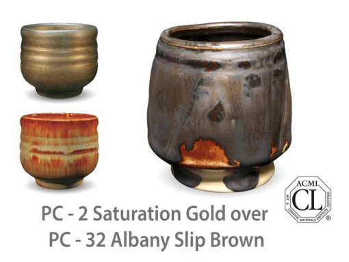 PC-02 Saturation Gold over PC-32 Albany Slip Brown | AMACO Brent