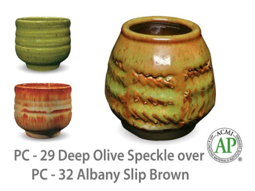 PC-29 Deep Olive Speckle over PC-32 Albany Slip Brown | AMACO Brent