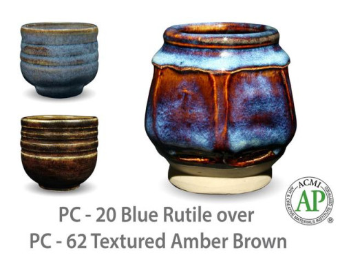 PC-20 Blue Rutile over PC-62 Textured Amber Brown | AMACO Brent