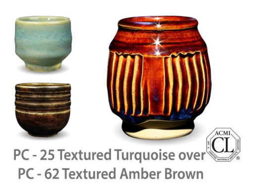 PC-25 Textured Turquoise over PC-62 Textured Amber Brown | AMACO Brent