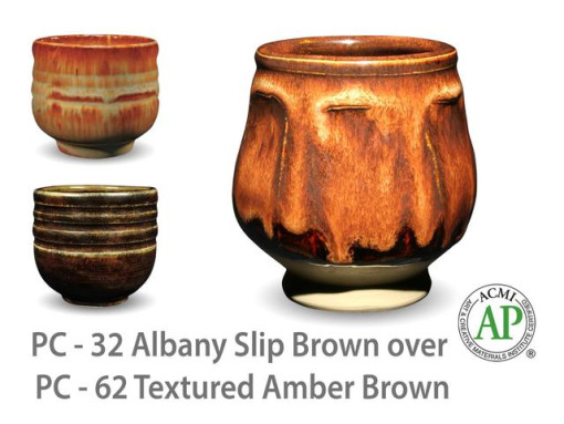 PC-32 Albany Slip Brown over PC-62 Textured Amber Brown | AMACO Brent