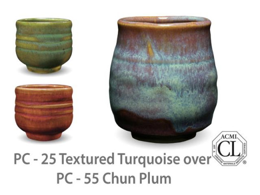 PC-25 Textured Turquoise over PC-55 Chun Plum | AMACO Brent