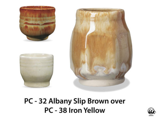 PC-32 Albany Slip Brown over PC-38 Iron Yellow | AMACO Brent