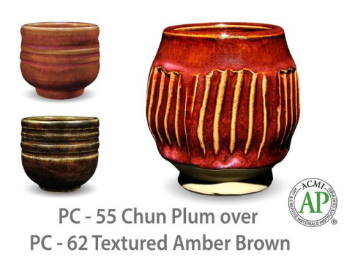 PC-55 Chun Plum over PC-62 Textured Amber Brown | AMACO Brent
