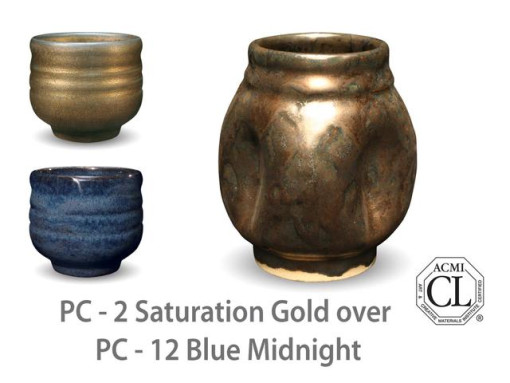PC-02 Saturation Gold over PC-12 Blue Midnight | AMACO Brent