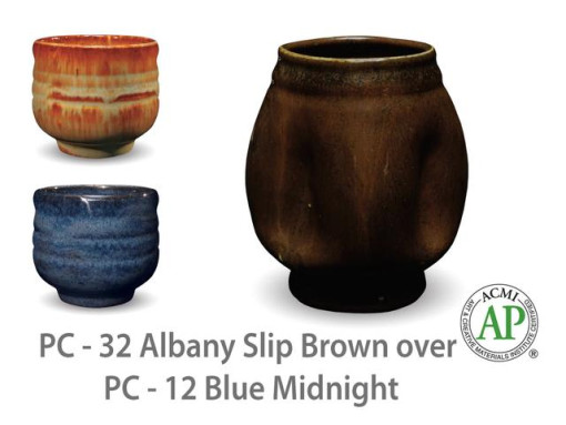 PC-32 Albany Slip Brown over PC-12 Blue Midnight | AMACO Brent