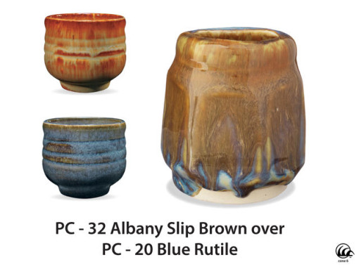 PC-32 Albany Slip Brown over PC-20 Blue Rutile | AMACO Brent