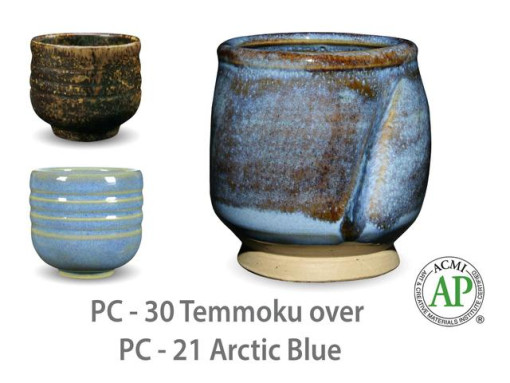 PC-30 Temmoku over PC-21 Arctic Blue | AMACO Brent