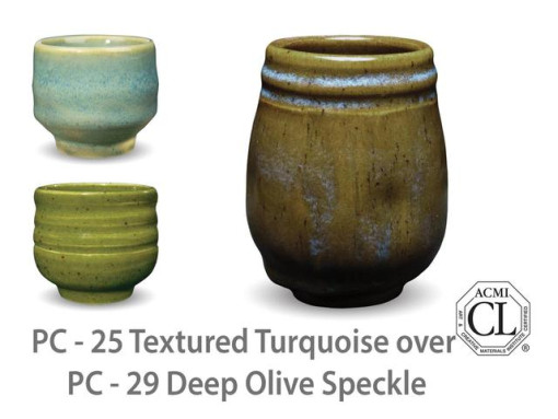 PC-25 Textured Turquoise over PC-29 Deep Olive Speckle | AMACO Brent