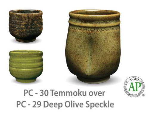 PC-30 Temmoku over PC-29 Deep Olive Speckle | AMACO Brent