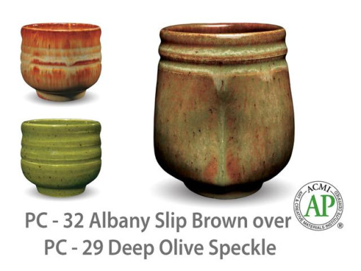 PC-32 Albany Slip Brown over PC-29 Deep Olive Speckle | AMACO Brent