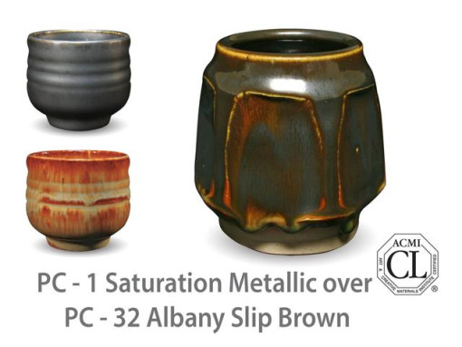 PC-01 Saturation Metallic over PC-32 Albany Slip Brown | AMACO Brent