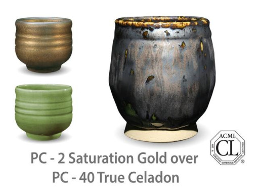 PC-02 Saturation Gold over PC-40 True Celadon | AMACO Brent