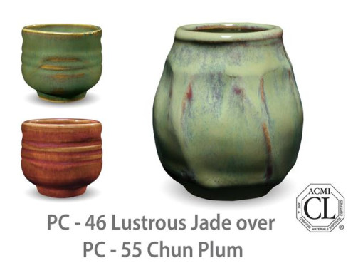 PC-46 Lustrous Jade over PC-55 Chun Plum | AMACO Brent