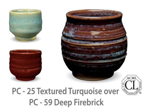PC-25 Textured Turquoise over PC-59 Deep Firebrick | AMACO Brent