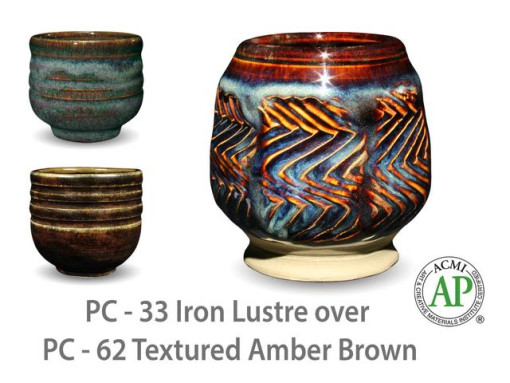 PC-33 Iron Lustre over PC-62 Textured Amber Brown | AMACO Brent