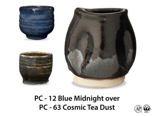 PC-12 Blue Midnight over PC-63 Cosmic Tea Dust | AMACO Brent