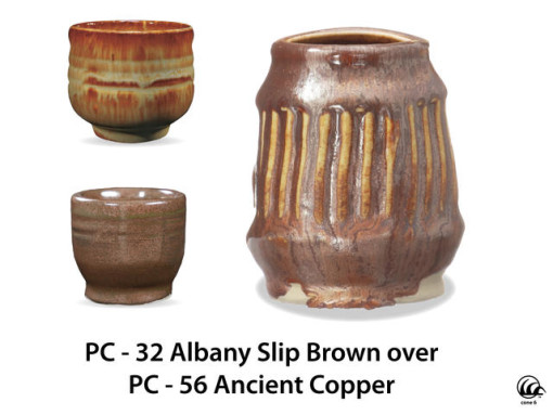 PC-32 Albany Slip Brown over PC-56 Ancient Copper | AMACO Brent
