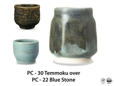 PC-30 Temmoku over PC-22 Blue Stone | AMACO Brent