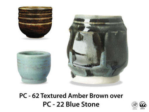 PC-62 Textured Amber Brown over PC-22 Blue Stone | AMACO Brent
