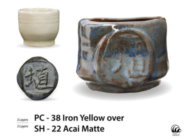 PC-38 Iron Yellow over SH-22 Acai Matte | AMACO Brent