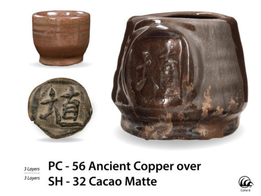 PC-56 Ancient Copper over SH-32 Cacao Matte | AMACO Brent