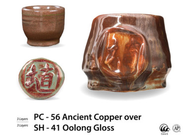 PC-56 Ancient Copper over SH-41 Oolong Gloss | AMACO Brent
