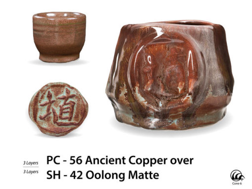 PC-56 Ancient Copper over SH-42 Oolong Matte | AMACO Brent