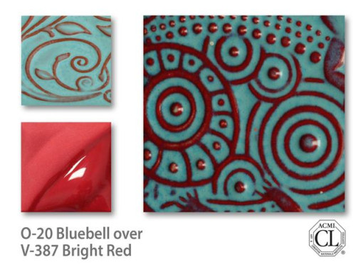 O-20 Bluebell over V-387 Bright Red Underglaze | AMACO Brent