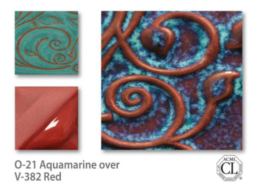 O-21 Aquamarine over V-382 Red Underglaze | AMACO Brent