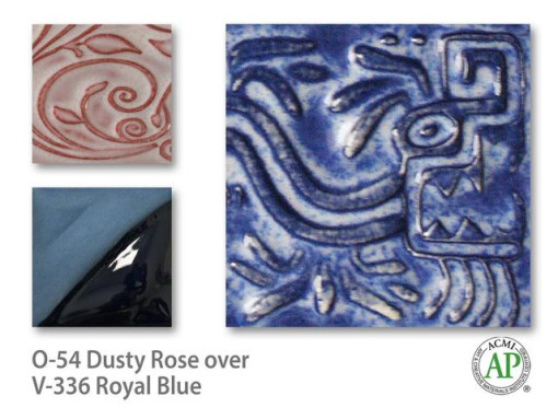 O-54 Dusty Rose over V-336 Royal Blue Underglaze | AMACO Brent